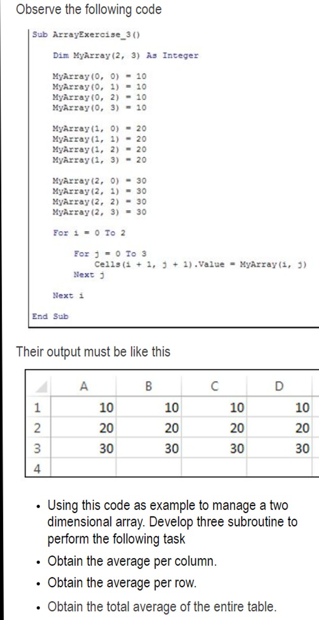 Solved Observe the tollowing codeSub ArrayExercise_3()Dim | Chegg.com
