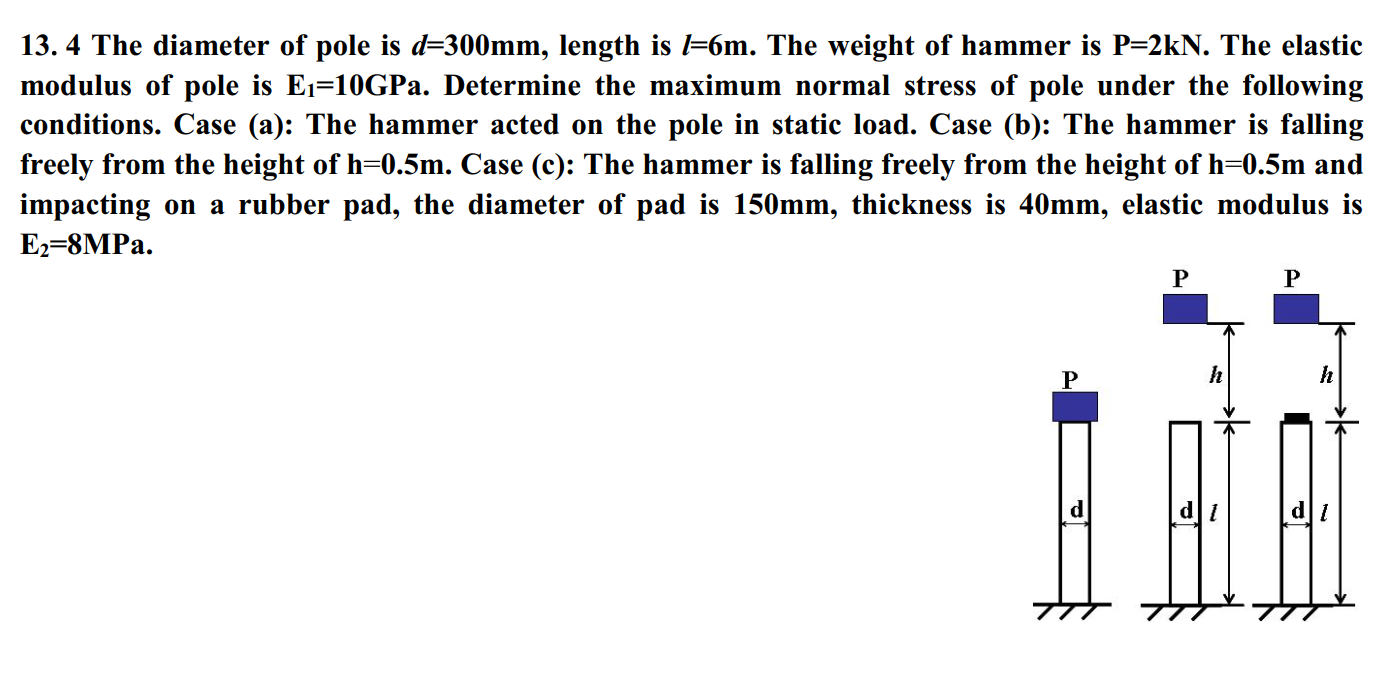 Solved 13. 4 The diameter of pole is d=300mm, length is | Chegg.com