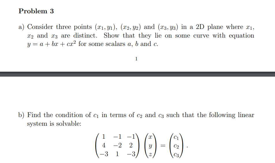 Solved Problem 3a) ﻿Consider three points (x1,y1),(x2,y2) | Chegg.com