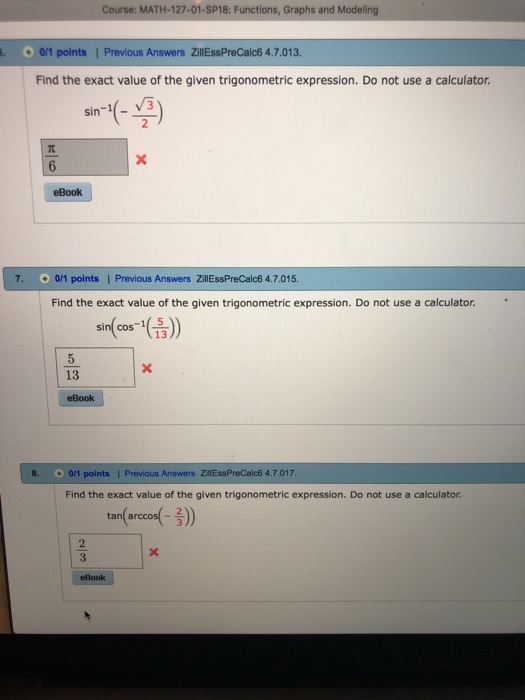 Solved Course: MATH-127-01-SP18: Functions, Graphs and | Chegg.com