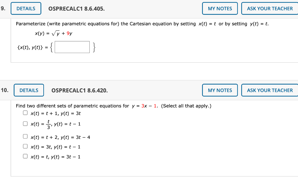 Solved Parameterize (write parametric equations for) the | Chegg.com