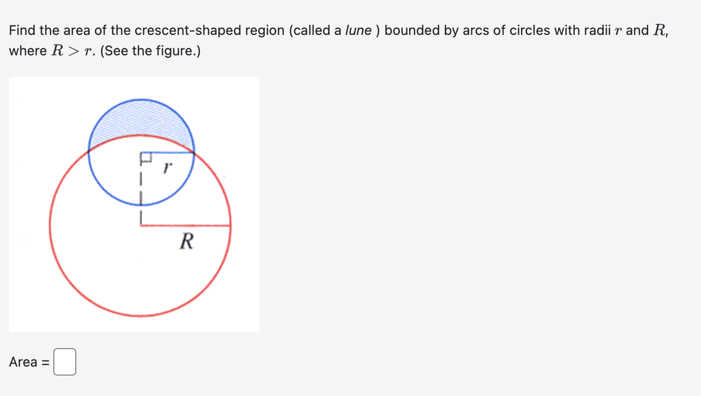 Solved Find the area of the crescent-shaped region (called a | Chegg.com
