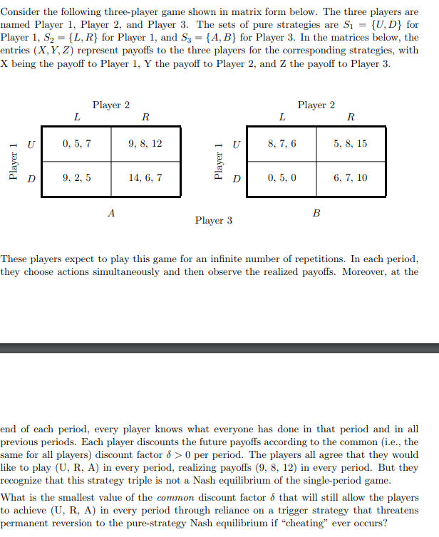 Consider the following three-player game shown in | Chegg.com