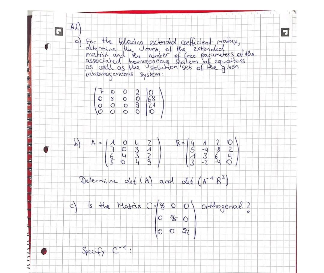 Solved A2) ع for the follading extended coefficient matrix, | Chegg.com