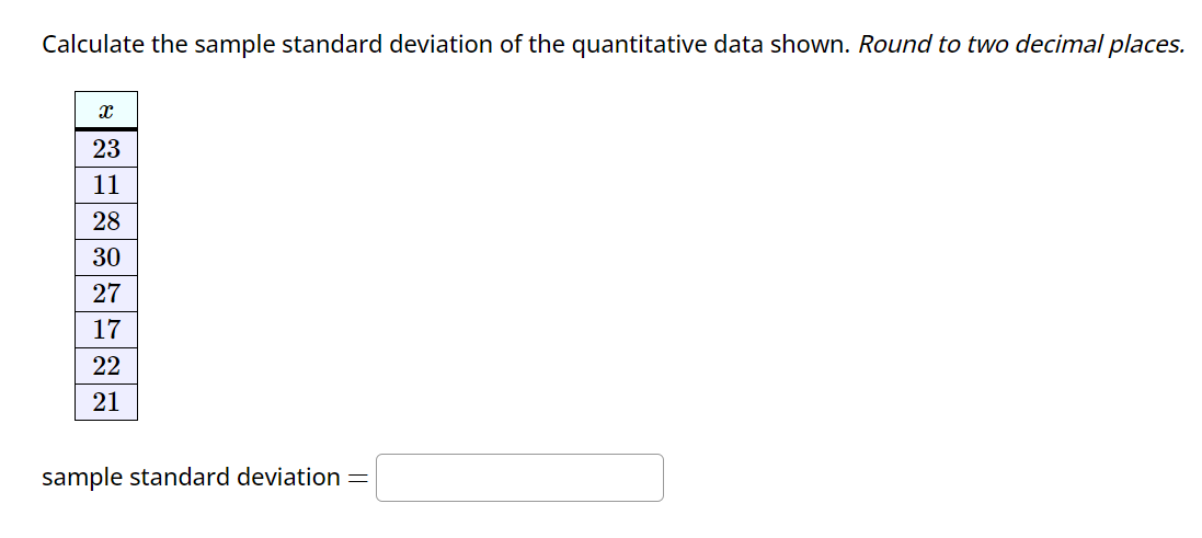 Solved Calculate the sample standard deviation of the | Chegg.com