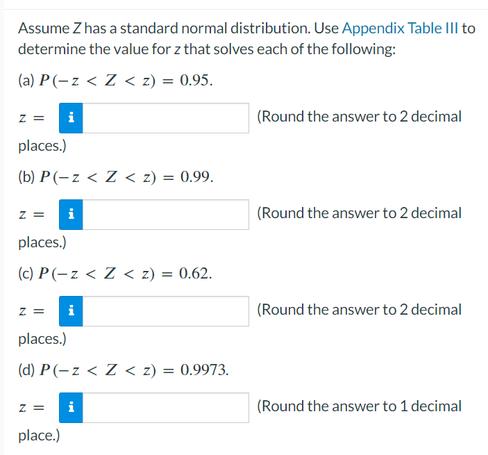 Solved Assume Z has a standard normal distribution. Use | Chegg.com