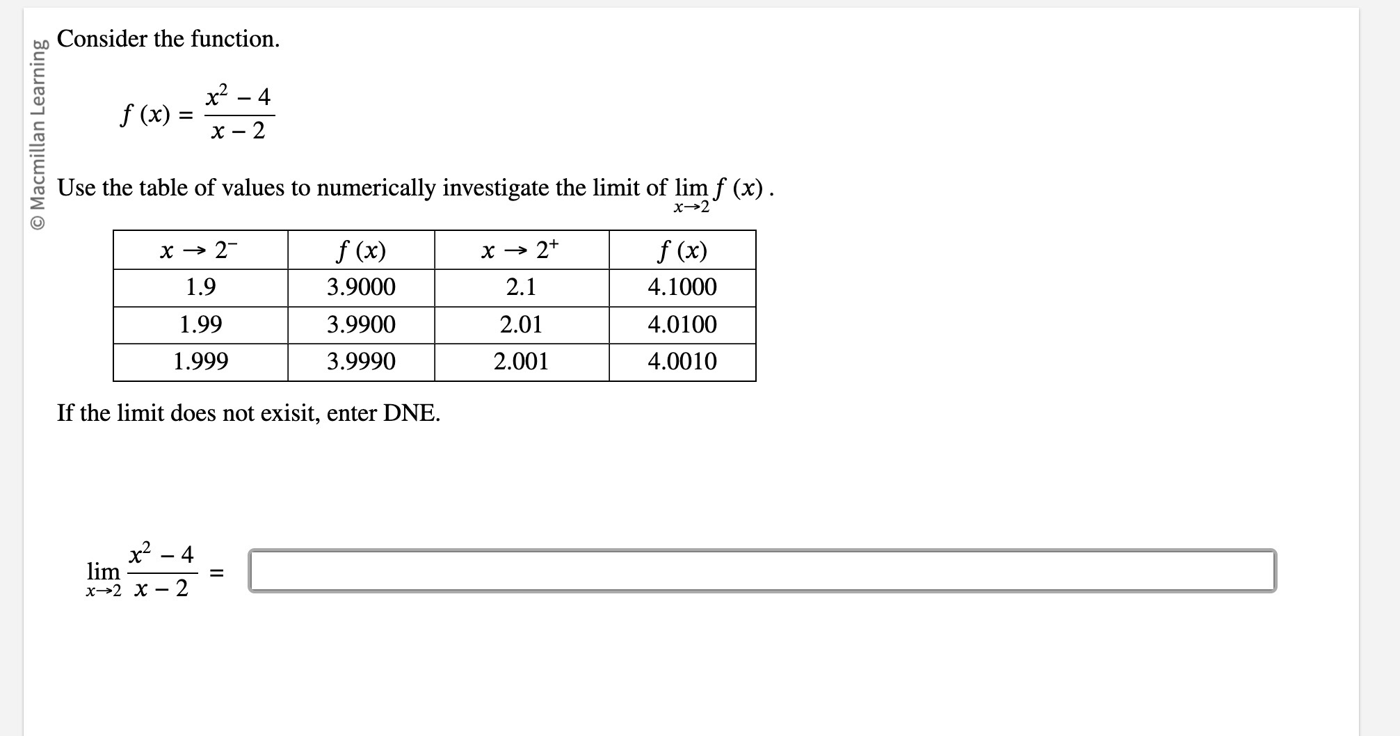 Solved Consider the function. f(x)=x−2x2−4 Use the table of | Chegg.com