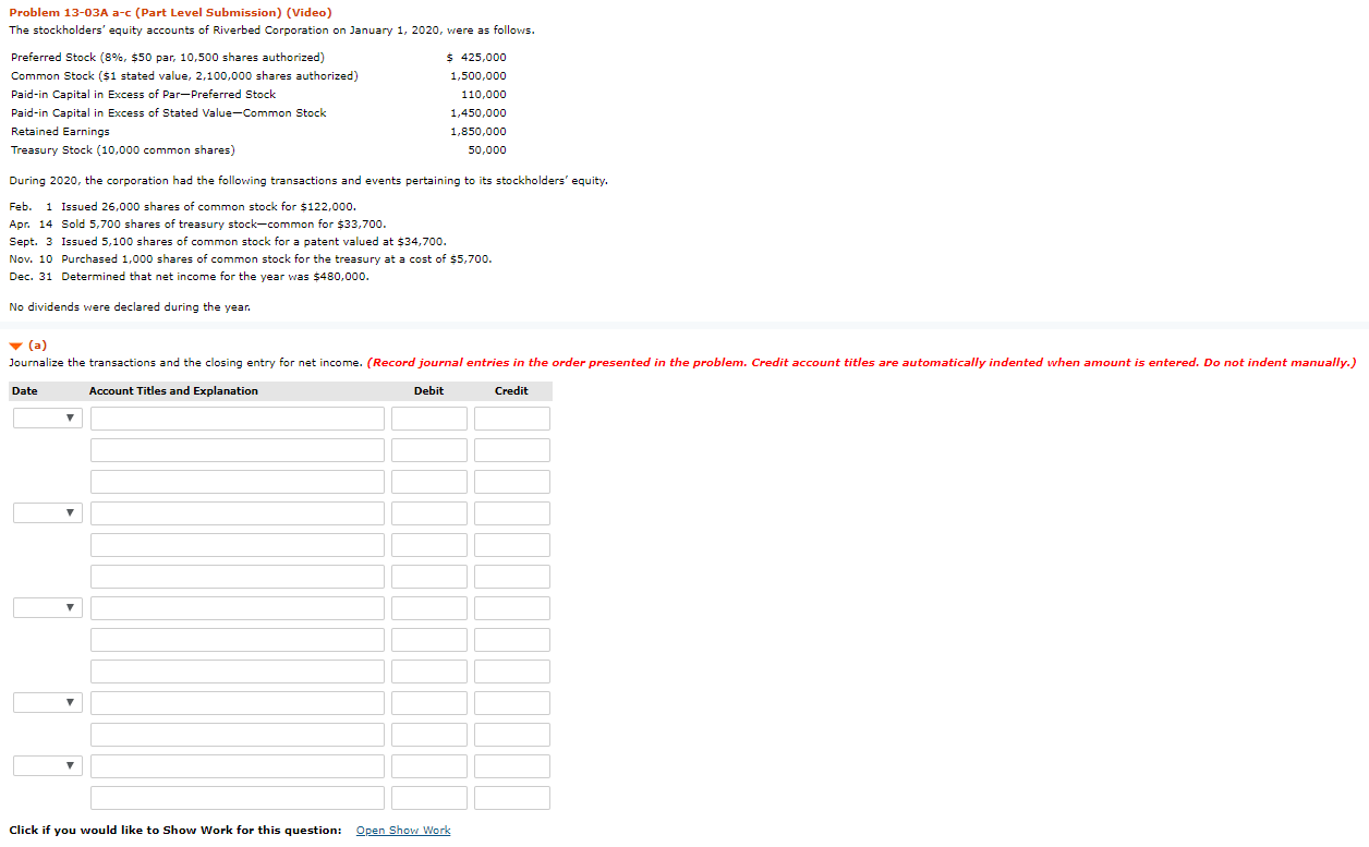 Solved Problem 13-03A a-c (Part Level Submission) (Video) | Chegg.com