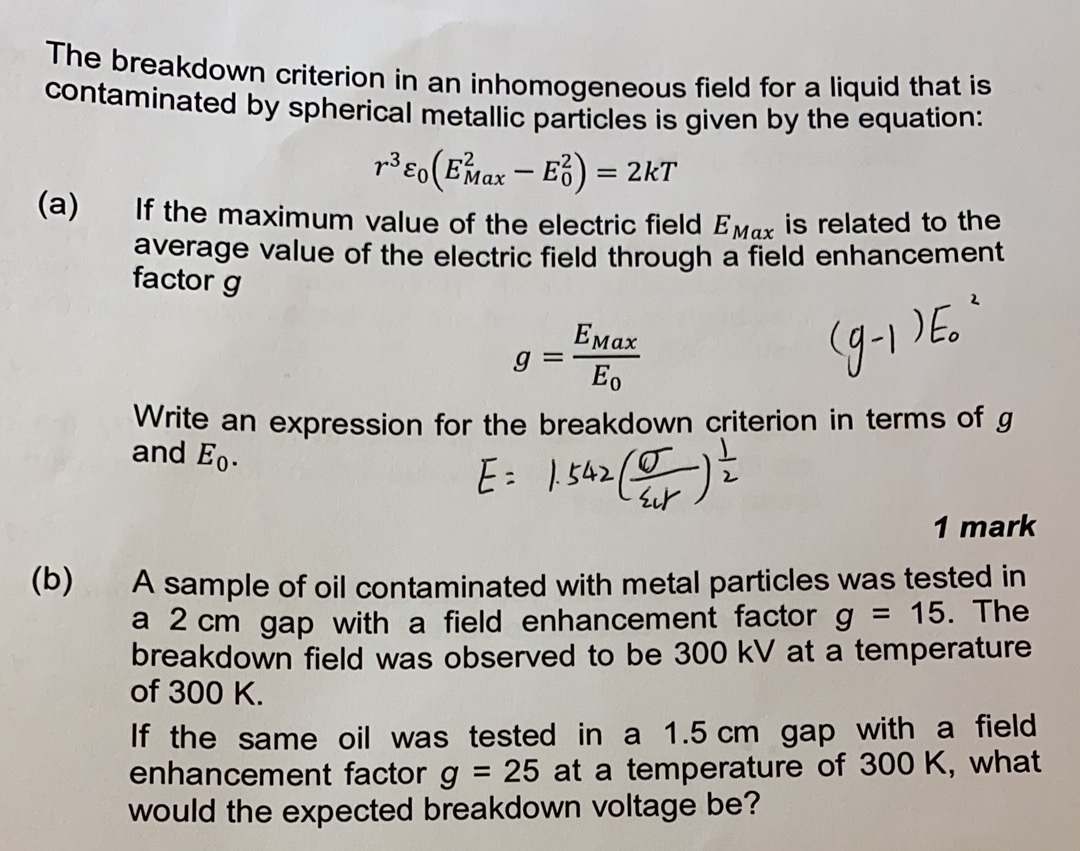 Solved The breakdown criterion in an inhomogeneous field for | Chegg.com