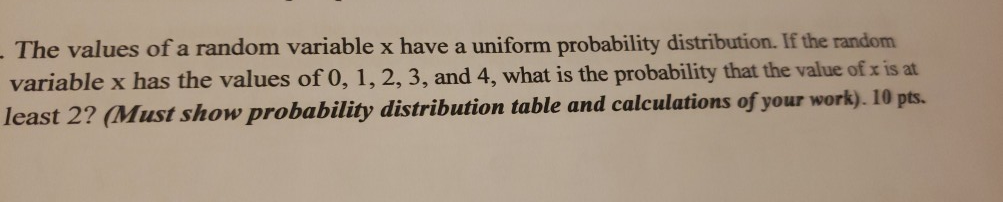 Solved The values of a random variable x have a uniform | Chegg.com