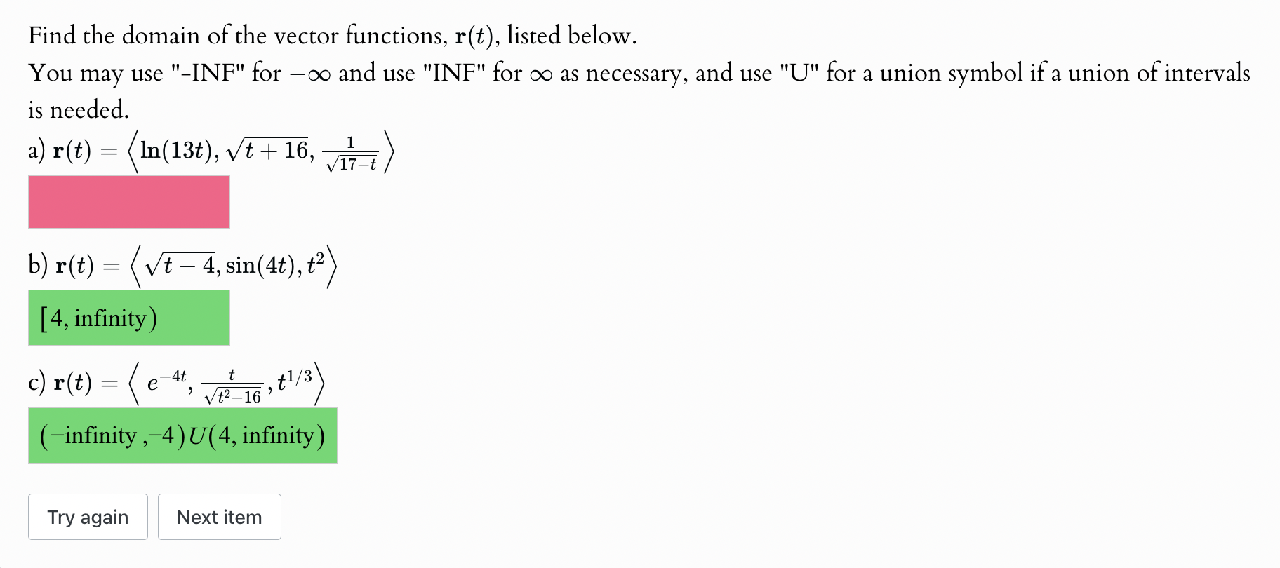 Solved Find the domain of ﻿the vector functions, r(t), | Chegg.com