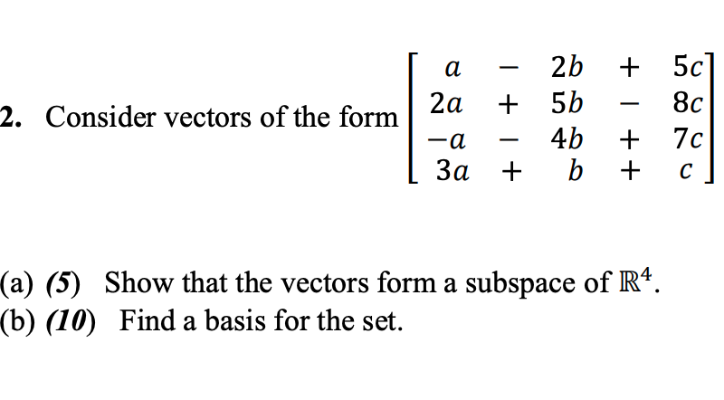 Solved 2b а 2a 2. Consider vectors of the form + 5b + I ++ | Chegg.com