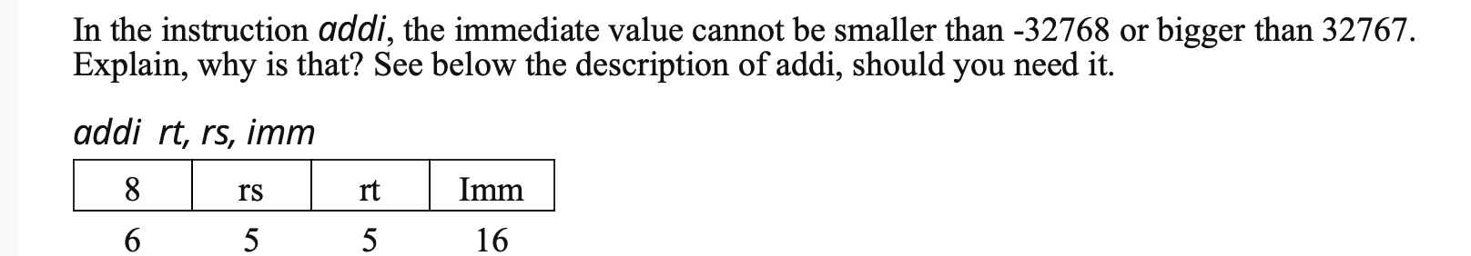 Solved In the instruction addi, the immediate value cannot | Chegg.com