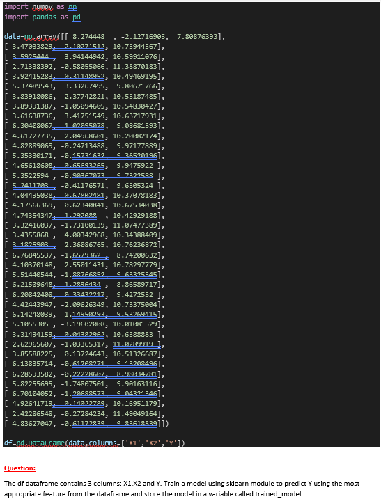 Question: The df dataframe contains 3 columns: X1,X2 | Chegg.com