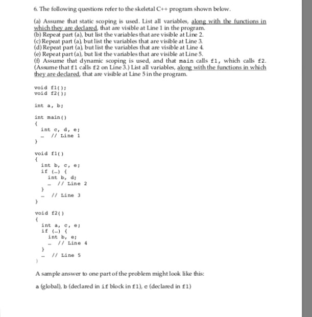 Solved The following questions refer to the skeletal C++ | Chegg.com