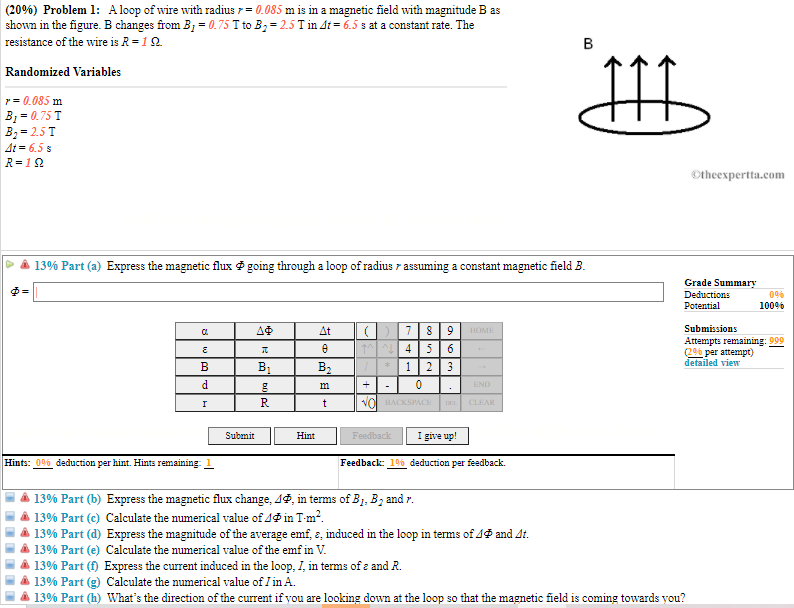 Solved B (20%) Problem 1: A loop of wire with radius r= | Chegg.com