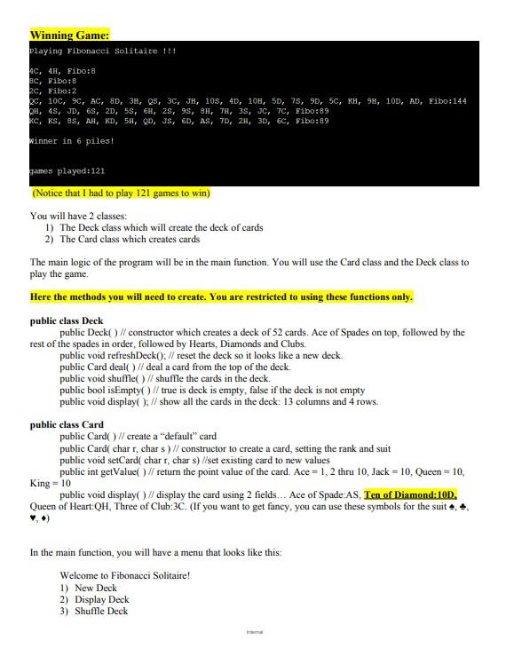 Solved Solitaire is a card game that is played by one | Chegg.com