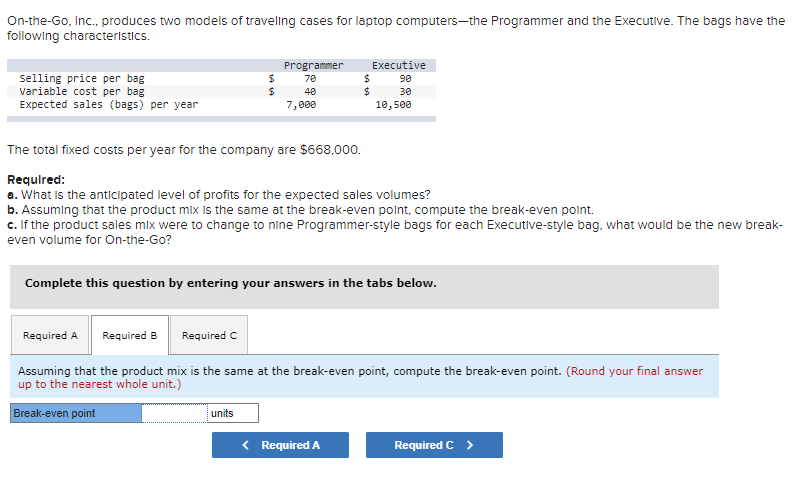 Solved On-the-Go, Inc., produces two models of travelıng | Chegg.com