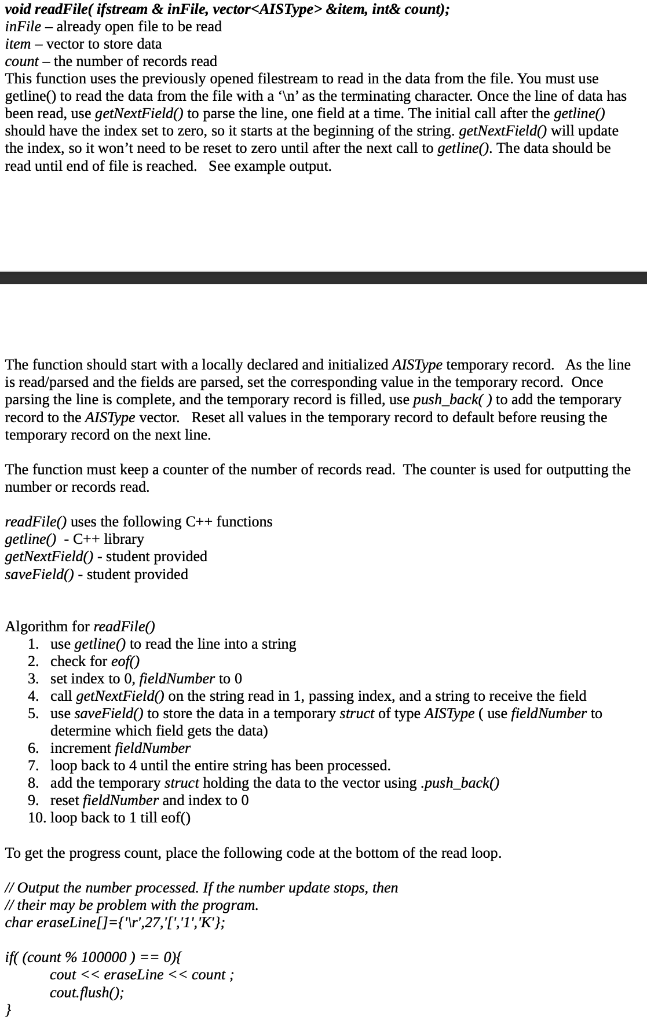 void readFile( ifstream & inFile, vector &item, int& | Chegg.com