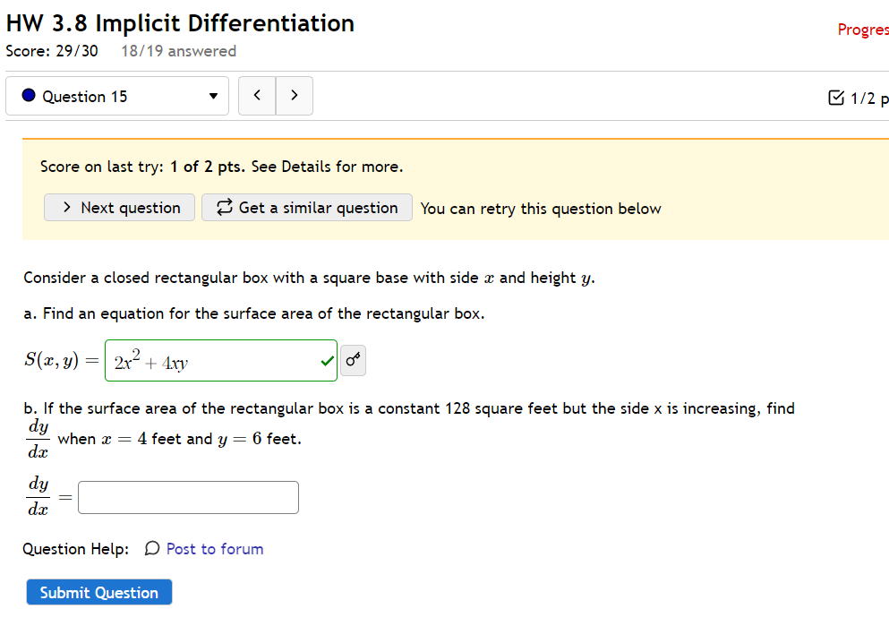 Solved HW 3.8 Implicit Differentiation Score: 29/30 18/19 | Chegg.com