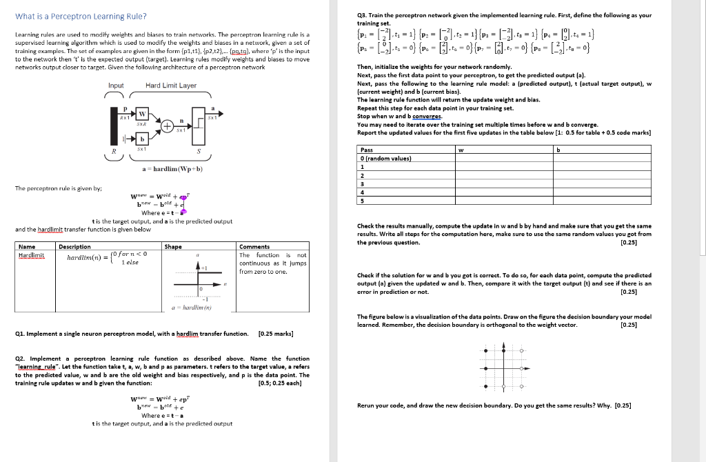 Solved What is a Perceptron Learning Rule? Q3. Train the | Chegg.com