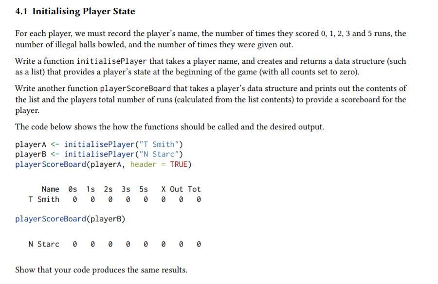 4.2 Updating the Player State An over consists of | Chegg.com