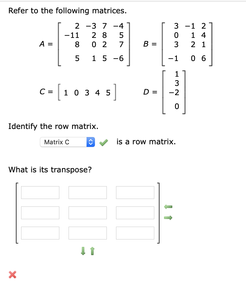 Solved Refer to the following matrices. 2 -3 7 -11 2 8 8 02 | Chegg.com