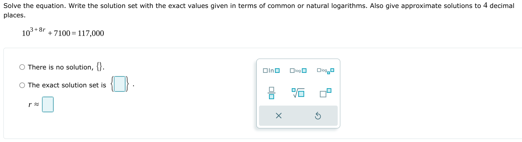 Solved Solve the equation. Write the solution set with the | Chegg.com