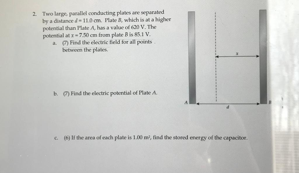 Solved 2. Two large, parallel conducting plates are | Chegg.com