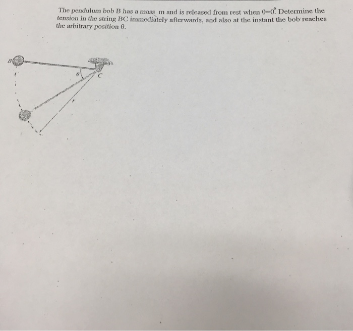 Solved The pendulum bob B has a mass m and is released from | Chegg.com