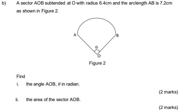 Solved b) A sector AOB subtended at O with radius 6.4cm and | Chegg.com