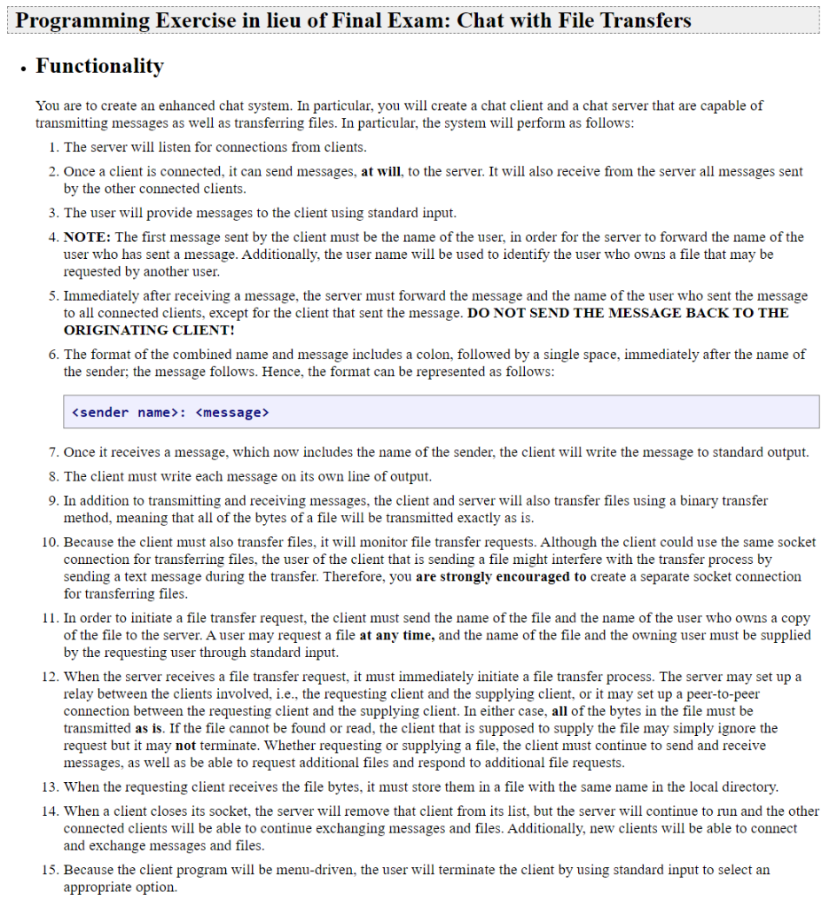 Functionality You are to create an enhanced chat | Chegg.com