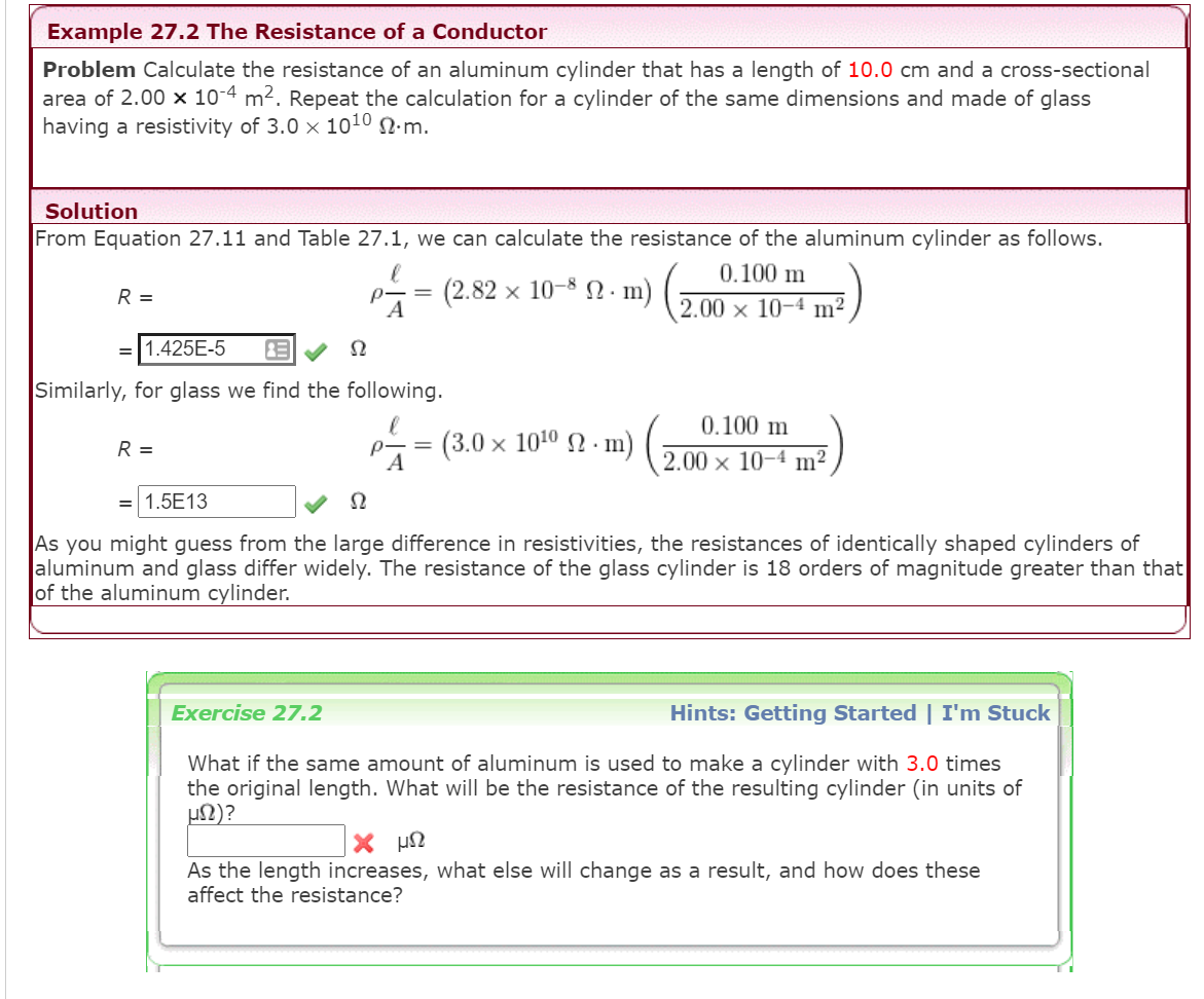 Solved Example 27.2 The Resistance of a Conductor Problem | Chegg.com