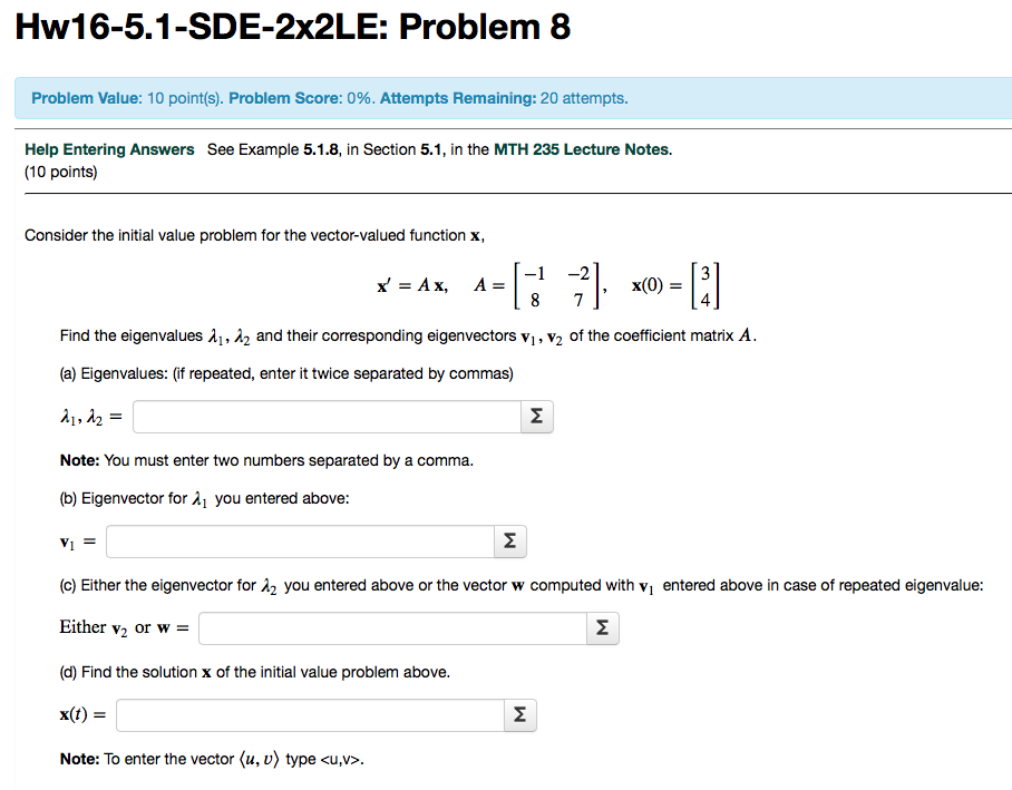 Solved Hw16-5.1-SDE-2x2LE: Problem 8 Problem Value: 10 | Chegg.com
