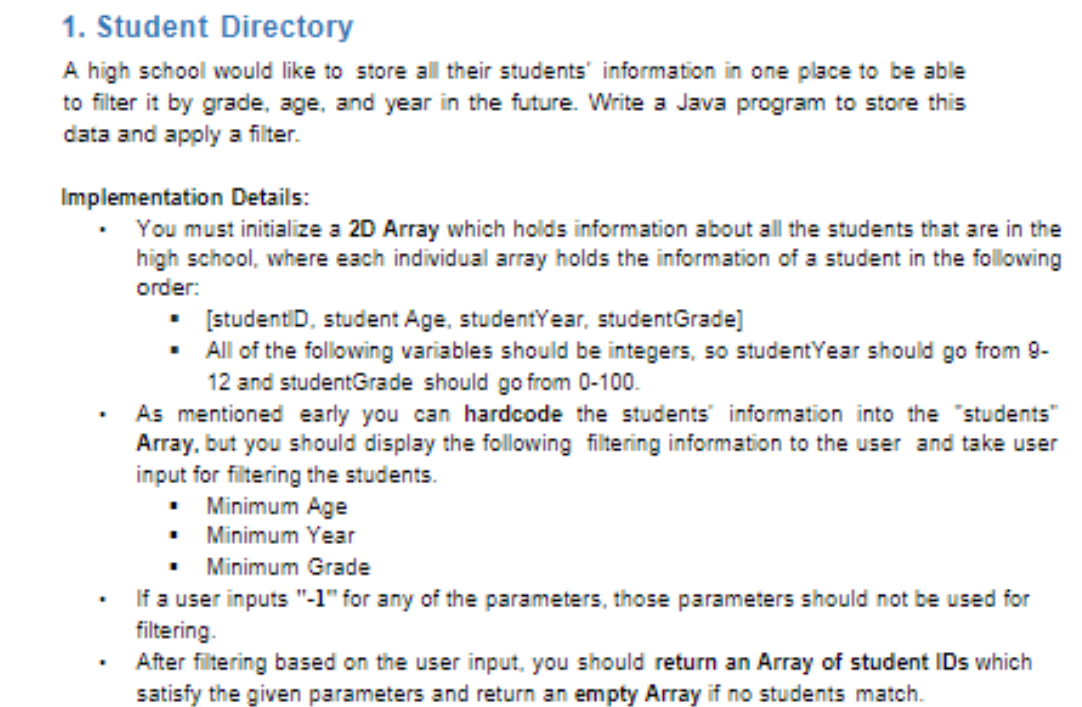 Solved 1. Student Directory A high school would like to | Chegg.com
