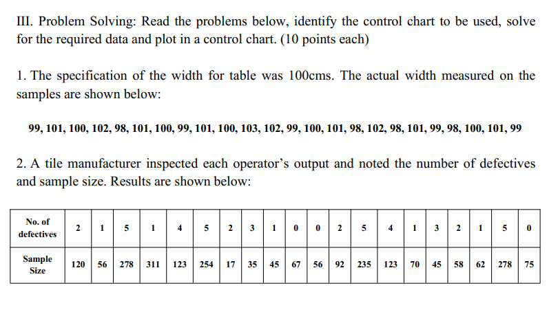 Solved III. Problem Solving: Read the problems below, | Chegg.com