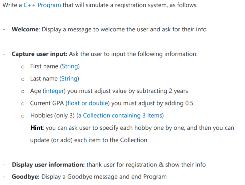 Solved Write a C++ Program that will simulate a registration | Chegg.com