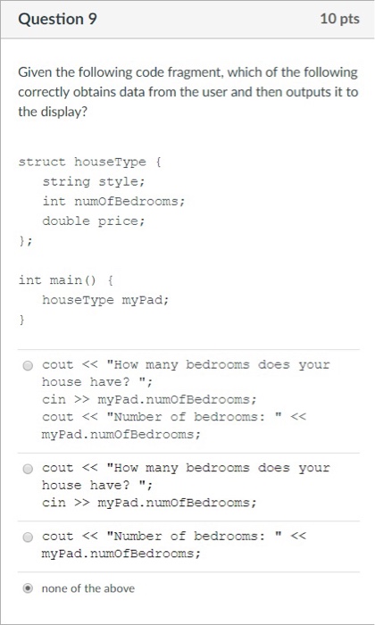 Solved Question 1 10 pts Given the following code fragment, | Chegg.com Solved Question 1 10 pts Given the following code fragment, | Chegg.com