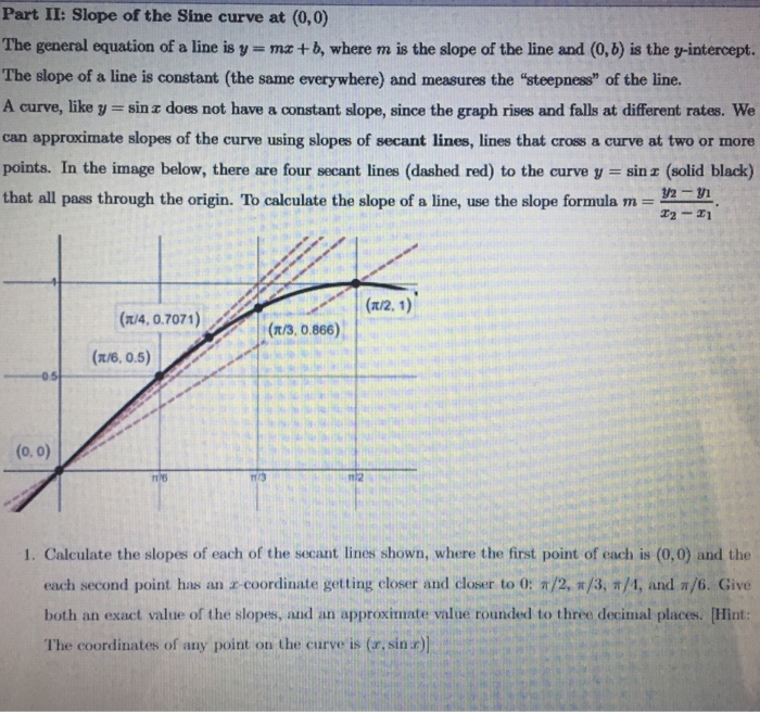 Solved Part II: Slope of the Sine curve at (0,0) The general | Chegg.com