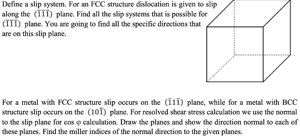 Define a slip system. For an FCC structure | Chegg.com