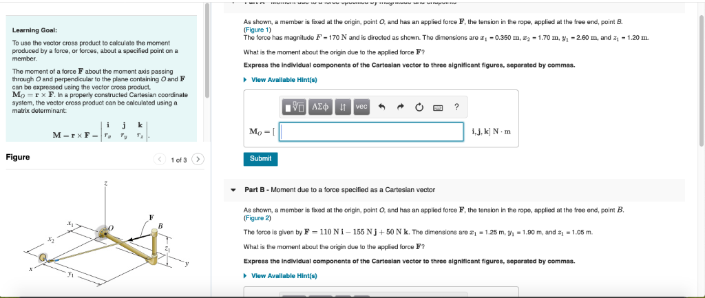 Solved As shown, a member is fixed at the origin, point O, | Chegg.com