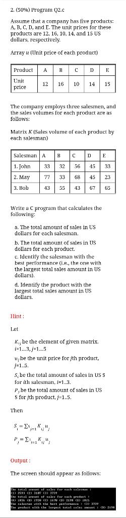 Solved 2 50 Program Q2c Assume That A Company Has Five 