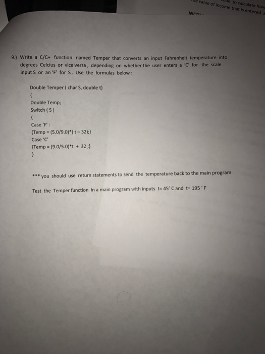 Solved income areulate ha... write a c/c function called | Chegg.com