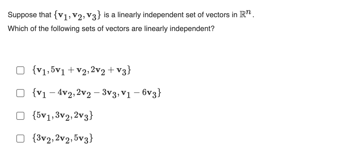 Solved Suppose that {V1, V2, V3} is a linearly independent | Chegg.com