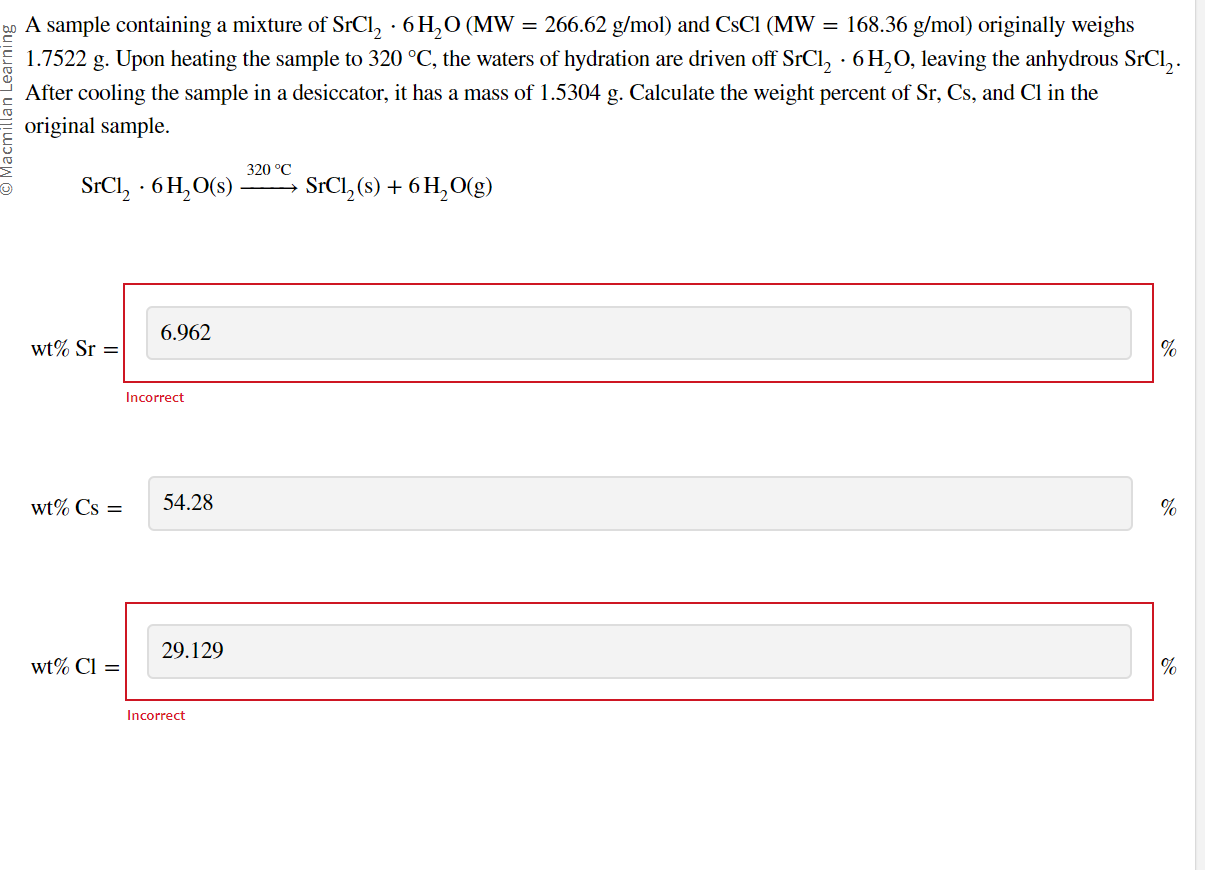 Solved A sample containing a mixture of SrCl2⋅6H2O(MW=266.62 | Chegg.com
