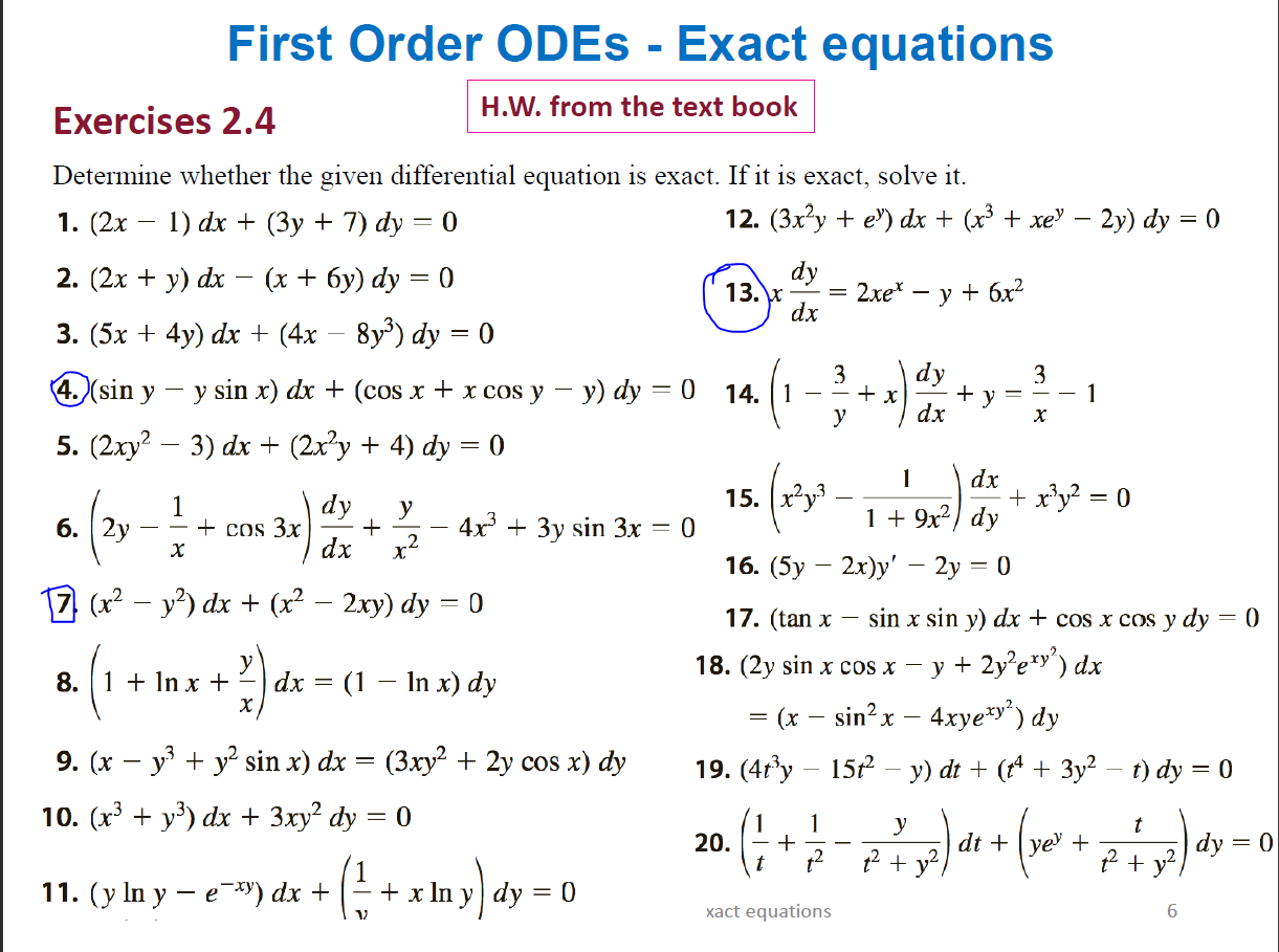 Solved First Order Odes Exact Equations 13 X у у х Dx