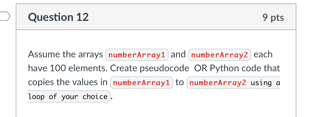 Solved Question 12 9 Pts Assume The Arrays Numberarray1 And 2046