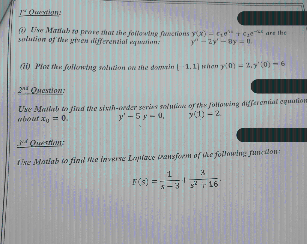 Solved (i) Use Matlab to prove that the following functions | Chegg.com