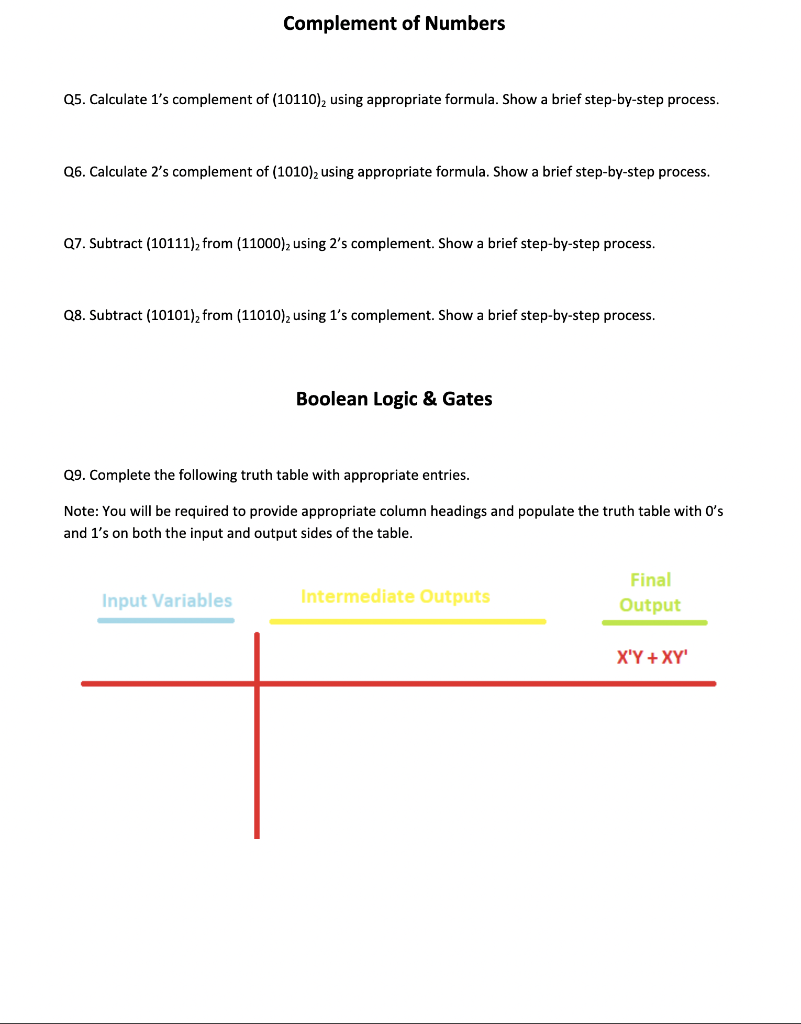 Solved Complement of Numbers Q5. Calculate 1's complement of | Chegg.com