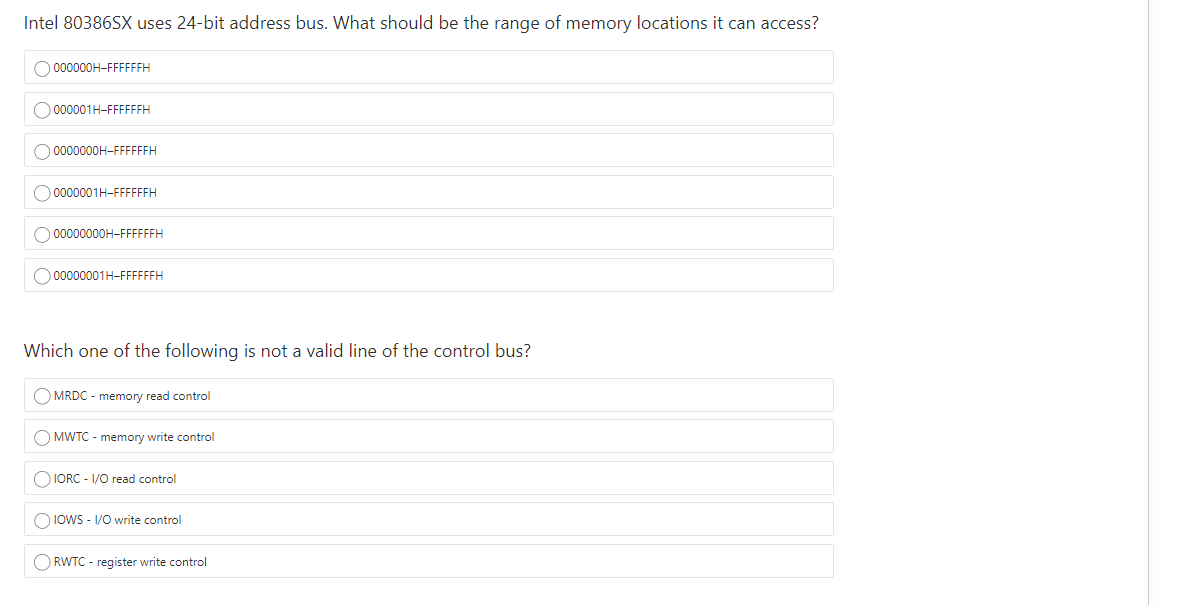 Solved Intel 80386SX uses 24-bit address bus. What should be | Chegg.com